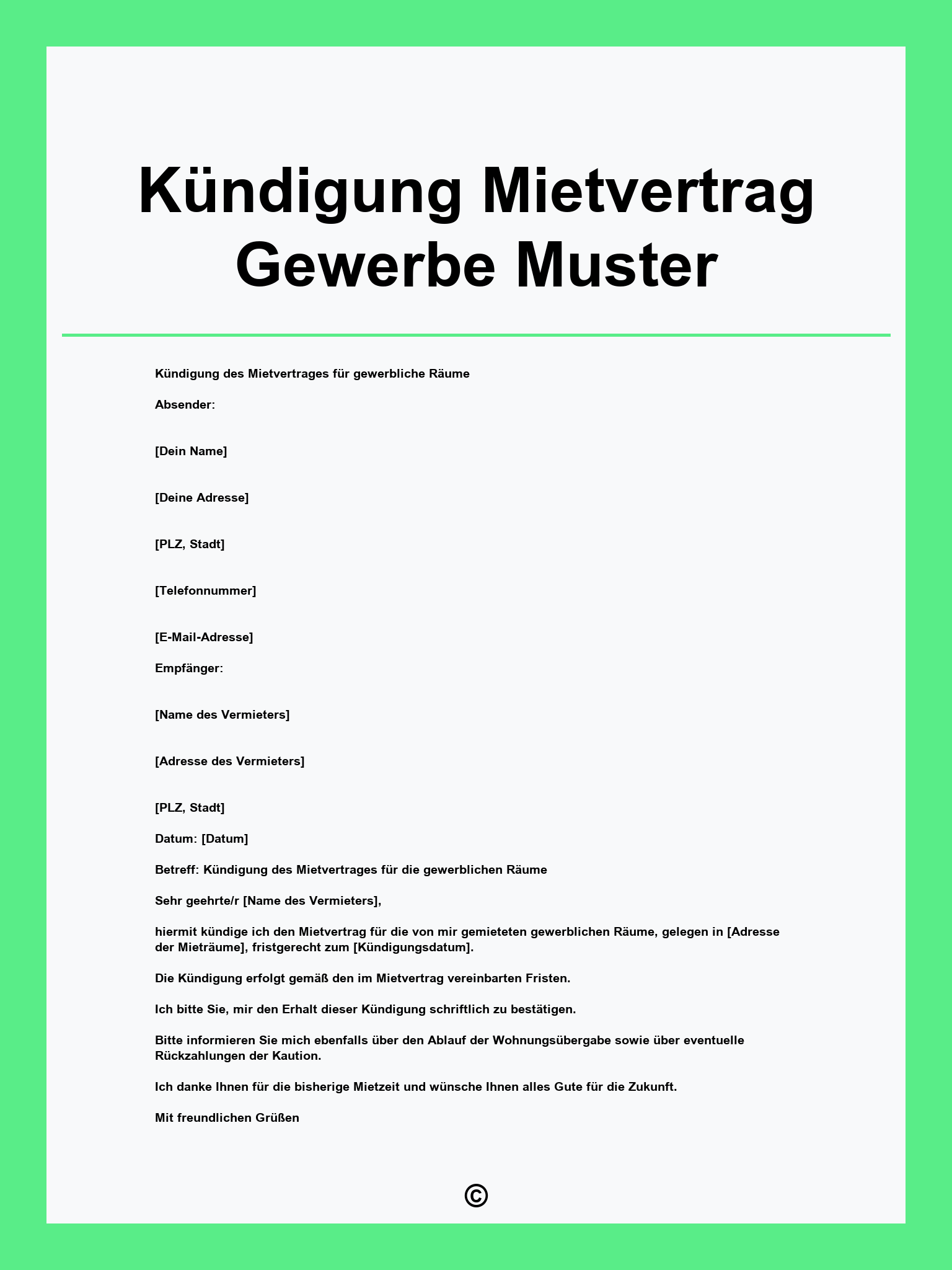 Vorlage Kã¼ndigung Gewerbemietvertrag Durch Mieter